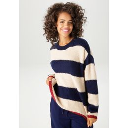 Aniston CASUAL Damen Strickpullover, rot, Gr. 40, colorblocking, gestreift, Grobstrick, Obermaterial: 95% Polyacryl, 5% Polyamid, Pullover, mit