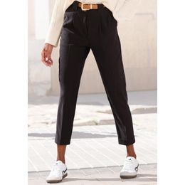 Lascana Damen 7/8-Hose, schwarz, Gr. 38, unifarben, Web, Obermaterial: 95% Polyester, 5% Elasthan, Hosen, mit B&uuml;gelfalten, schmales Bein