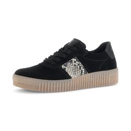 Gabor Damen Plateausneaker, Gr. 38, schwarz, Veloursleder, Reptilienpr&auml;gung, Schuhe, Freizeitschuh, Halbschuh, Schn&uuml;rer mit Plateausohle in