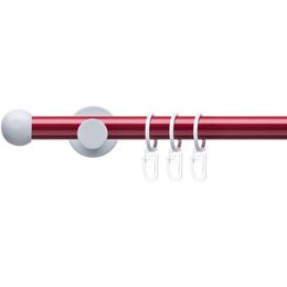 Gardinenstange Liedeco, L:160cm &Oslash;:2mm, rot, Eisen, Gardinenstangen, "Fertigstilgarnitur 20 mm Power Celebration Kugel", Gardinenstange Komplett,