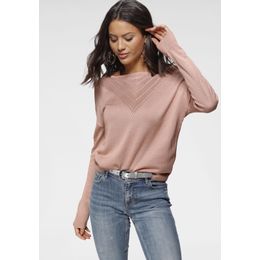 Laura Scott Damen Rundhalspullover, rosa, Gr. 46, leicht durchscheinend, unifarben, Feinstrick, Obermaterial: 50% Viskose, 28% Polyester, 22%