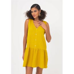 FRESHLIONS Damen Jerseykleid "Penelope", gelb, Gr. L, unifarben, 100% Baumwolle, Kleider, mit klassischem V-Ausschnitt