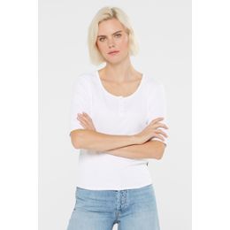 Rundhalsshirt SENSES.THE LABEL, Damen, Gr. L, wei&szlig;, Single Jersey, Material: 96% Baumwolle, 4% Elasthan, unifarben, slim fit normal, Rundhals, eingesetzt gerader Abschluss, Shirts Rundhalsshirt, mit Baumwolle