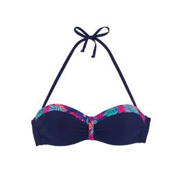 Lascana Damen Bügel-Bandeau-Bikini-Top "Exotic", blau, Gr. 36, bedruckt, Recycling-Polyamid, Bikini-Oberteile, mit bedruckter Blende an den Cups
