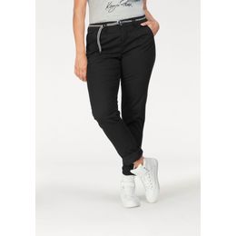 Kangaroos Damen Chinohose, schwarz, Gr. 46, unifarben, Web, Obermaterial: 98% Baumwolle, 2% Elasthan, Hosen, in schmaler Form, mit Kordel zu binden