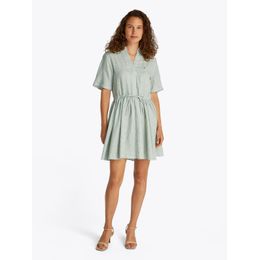Tommy Hilfiger Damen Hemdblusenkleid "ESS LINEN S/S SHORT DRESS", gr&uuml;n, Gr. 40, gestreift, Web, Obermaterial: 100% Leinen, Kleider, mit Tunnelzug in
