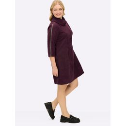 sheego Damen A-Linien-Kleid "Velours-Kleid", lila, Gr. 42, unifarben, 90% Polyester, 10% Elasthan, Kleider