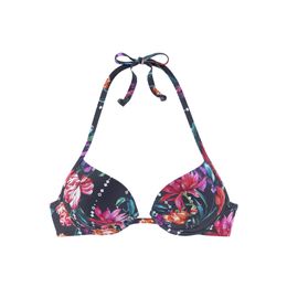Sunseeker Damen Push-Up-Bikini-Top "Modern", blau, Gr. 34, bedruckt, floral, Polyamid, Bikini-Oberteile, mit Blumenprint