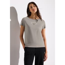 Street One Damen T-Shirt, beige, Gr. 34, bedruckt, Web, 50% Baumwolle, 50% Modal, Shirts, schimmernd