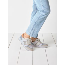 Tamaris Damen Plateausneaker, Gr. 38, blau, Lederimitat, Textil, Schuhe, Freizeitschuh, Halbschuh, Schn&uuml;rschuh mit farbigen Bes&auml;tzen