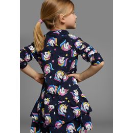 Kidsworld M&auml;dchen Jerseykleid "f&uuml;r kleine M&auml;dchen", blau, Gr. 92, bedruckt, gemustert, Jersey, Obermaterial: 95% Baumwolle, 5% Elasthan, Kleider,