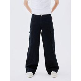 name it M&auml;dchen Cargohose "NKFROSE f&uuml;r M&auml;dchen mit Cargotaschen und Stretch", schwarz, Gr. 128, unifarben, Web, Obermaterial: 98% Baumwolle, 2%