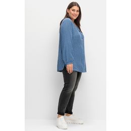 sheego Damen Longbluse, blau, Gr. 48, bedruckt, gemustert, mehrfarbig, 100% Viskose, Blusen