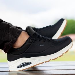 Skechers Damen Sneaker "Uno - Stand on Air", Gr. 45, schwarz-wei&szlig;, Synthetik, Schuhe, Freizeitschuh, Halbschuh, Schn&uuml;rschuh mit extra D&auml;mpfung