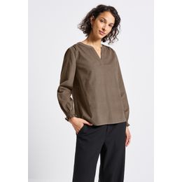 Street One Damen Langarmbluse, braun, Gr. 36, unifarben, Web, 100% Baumwolle, Blusen, aus reiner Baumwolle