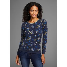 Kangaroos Damen Langarmshirt, blau, Gr. 32, Rippware, Obermaterial: 100% Baumwolle, Shirts, mit Allover-Print und Kontrastdetails