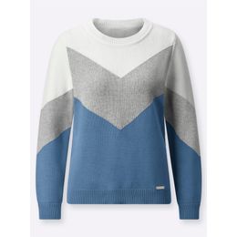 Casual Looks Damen Strickpullover "Pullover", blau, Gr. 46, gemustert, mehrfarbig, 100% Baumwolle, Pullover