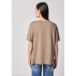 Damen T-Shirt, beige, Gr. 34, STREET ONE STUDIO, unifarben, Web, 50% Baumwolle, 50% Modal, Shirts, mit Wording