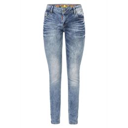 Cipo & Baxx CIPO & BAXX Damen Slim-fit-Jeans "Jeans", blau, Gr. 28, unifarben, 98% Baumwolle, 2% Elasthan, Jeans, im Used-Look, WD443