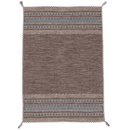 Teppich CarpetFine, B:140cm H:5mm L:200cm, braun, Baumwolle, Wohnzimmer, Teppiche, "Kelim Azizi, auch als L&auml;ufer erh&auml;ltlich", handgewebt, Baumwolle,