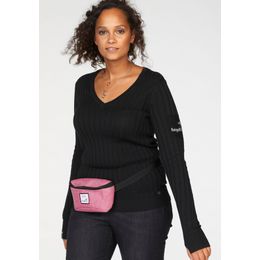Kangaroos Damen V-Ausschnitt-Pullover, schwarz, Gr. 44, unifarben, Rippstrick, Obermaterial: 50% Baumwolle, 50% Polyacryl, Pullover, h&uuml;ftlange