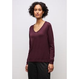 V-Ausschnitt-Pullover Street One, Damen, Gr. 36, wildberry rot, Stoff, 60% Viskose, 40% Baumwolle, unifarben, normal normal, V-Ausschnitt, abgesteppt, Pullover, Feinstrick