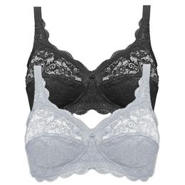 SuSa Damen B&uuml;gelloser BH "2er Pack BH ohne B&uuml;gel Latina", Gr. 75schwarz grau, Spitze, Obermaterial: 77% Polyamid PA. 15% Baumwolle CO. 8% Elasthan