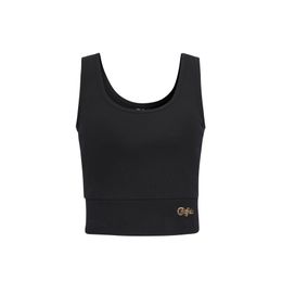 Buffalo Damen Crop-Top, Gr. 36, schwarz, Rippware, Obermaterial: 95% Baumwolle, 5% Elasthan, unifarben, Tops, in Rippstruktur mit breitem Bund