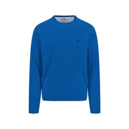 Fynch-Hatton Herren Strickpullover, blau, Gr. L, Strukturmuster, Strick, Obermaterial: 100% Baumwolle, Pullover, mit Logo Stickerei