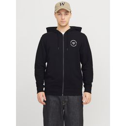 Jack & Jones JACK & JONES Herren Kapuzensweatjacke "JJSIMON Hoodie mit Reißverschluss und hohem Baumwollanteil", schwarz, Gr. S, bedruckt, angeraute Sweatware,