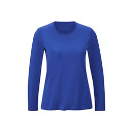 GOLDNER Damen Longpullover "T-Shirt mit Rundhals", blau, Gr. 50, Obermaterial: 92% Baumwolle CO. 8% Elasthan EL., Pullover