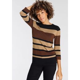 Boysen's BOYSEN'S Damen 3/4 Arm-Pullover, braun, Gr. 40, gestreift, Feinstrick, Obermaterial: 70% Viskose, 30% Polyamid, Pullover, im modischen