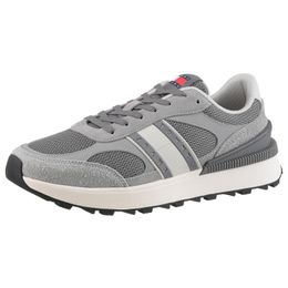 Tommy Jeans Herren Plateausneaker "TJM TECHNICAL RUNNER ESS", Gr. 41, grau, Leder, Textil, Schuhe, Freizeitschuh, Halbschuh, Schnürschuh mit