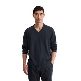 Marc O'Polo MARC O'POLO Herren V-Ausschnitt-Pullover "aus weicher Merinowolle", blau, Gr. M, unifarben, Obermaterial: 100% Schurwolle, Pullover