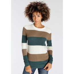 H.I.S. H.I.S Damen Strickpullover, beige, Gr. 36, gestreift, Strick, Obermaterial: 50% Baumwolle, 50% Polyacryl, Pullover, in Streifenoptik mit