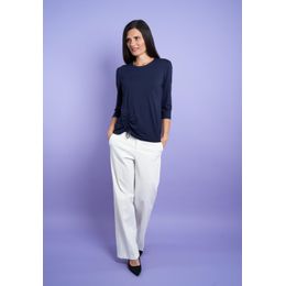 Seidel Moden Damen 3/4-Arm-Shirt, blau, Gr. 52, unifarben, Jersey, Obermaterial: 94% Viskose, 6% Elasthan, Shirts, mit Raff-Detail vorne - MADE IN