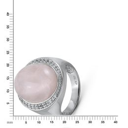 ZEEme Damen Fingerring "Silber 925 rhodiniert mit echtem Rosaquarz und Zirkonia", 017 (53,5), Silber 925 (Sterlingsilber), wei&szlig;, Silber 925
