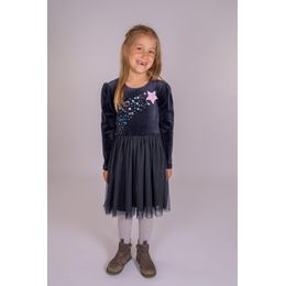 happy girls M&auml;dchen Samtkleid, blau, Gr. 116, bedruckt, unifarben, Mesh, Jersey, Samt, Obermaterial: 100% Baumwolle. Futter: 100% Polyester, Kleider,