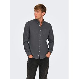 Only & Sons ONLY & SONS Herren Langarmhemd "ONSROAD LIFE REG MELANGE LS SHIRT NOOS", schwarz, Gr. S, unifarben, Web, Obermaterial: 100% Baumwolle, Hemden