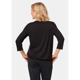GOLDNER Damen Kurzarmbluse "Stretchbequemes Blusenshirt mit schimmerndem Druck", schwarz, Gr. 40, Obermaterial: 95% Viskose CV. 5% Elasthan EL.,