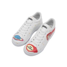 DOGO Damen Sneaker "Ace Low-Top Sneaker Cat Planets Damen Sneaker", Gr. 37, wei&szlig;, Lederimitat, Schuhe, Handgefertigt