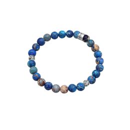Kuzzoi Herren Armband "Herren Achat Perlen Blau Beads 925 Silber", 21cm, ohne Stein, Silber 925 (Sterlingsilber)silber, Silber 925 (Sterlingsilber),