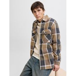 Jack & Jones JACK & JONES Herren Langarmhemd "JPRRAYLE MELANGE CHECK L/S OVERSHIRT SN"malt ball, Gr. M, kariert, Web, Obermaterial: 100% Baumwolle, Hemden