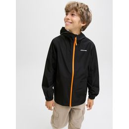Jack & Jones Jungen Regenjacke "JJEFLYNN RAIN JACKET SN JNR"schwarz detail:schwarz cheddar zipper, Gr. 176, JACK & JONES JUNIOR, unifarben mit Farbeinsatz, Web,