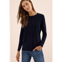 Cecil Damen Strickpullover, blau, Gr. L, unifarben, Strick, Obermaterial: 60% Baumwolle, 40% Viskose, Pullover, mit feinem Detail an der Schulter und