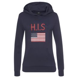 H.I.S. H.I.S Damen Kapuzensweatshirt, Gr. 32, blau, Interlock, Obermaterial: 60% Baumwolle, 40% Polyester, unifarben, Basic, Sweatshirts, mit Logodruck und