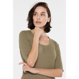 Rundhalsshirt SENSES.THE LABEL, Damen, Gr. L, gr&uuml;n (khaki), Single Jersey, Material: 96% Baumwolle, 4% Elasthan, unifarben, slim fit normal, Rundhals, eingesetzt gerader Abschluss, Shirts Rundhalsshirt, mit Baumwolle