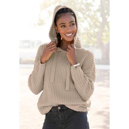 Lascana Damen Kapuzenpullover, beige, Gr. 32, unifarben, Grobstrick, Obermaterial: 100% Polyacryl, Pullover, aus weichem Grobstrick, weicher