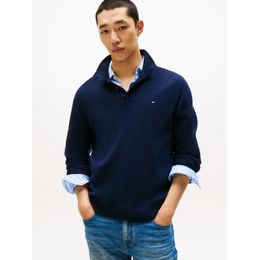 Tommy Hilfiger Herren Troyer "PIMA CASH STRUCTURE MOCK", blau, Gr. S, Strick, Obermaterial: 95% Baumwolle, 5% Kaschmir, Pullover, Rippb&uuml;ndchen am