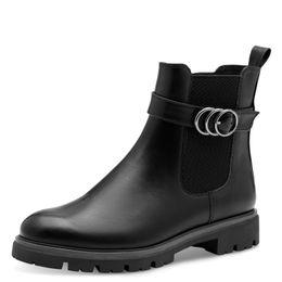 Marco Tozzi Damen Chelseaboots, Gr. 38, schwarz, Lederimitat, Schuhe, Blockabsatz, Stiefelette mit h&uuml;bscher Zierschnalle